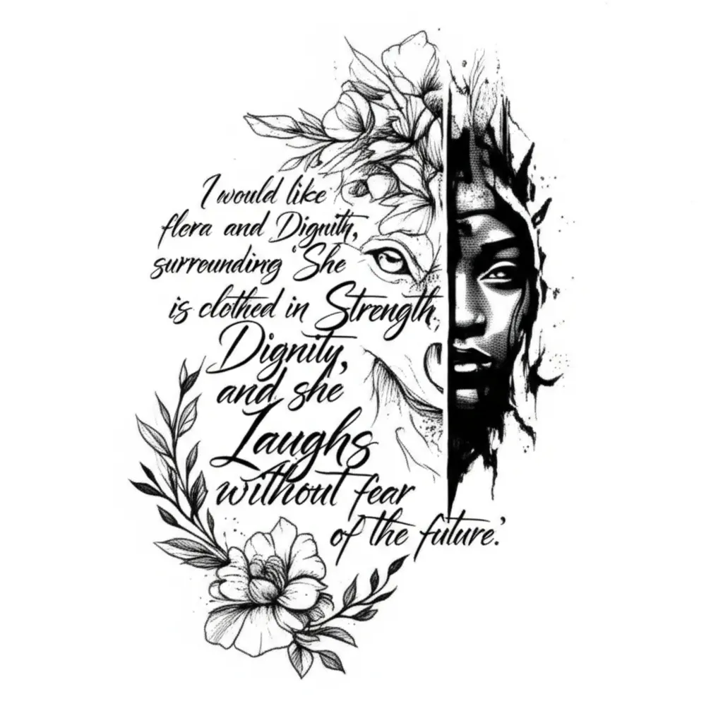 Strength and Dignity Tattoo with Wolf and Woman Design | PokeINK AI ...