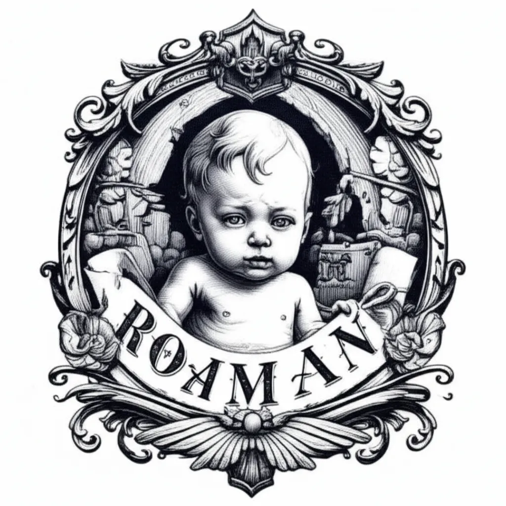 Illustrative Tattoo Design for Baby Roman, Born December 22 | PokeINK ...
