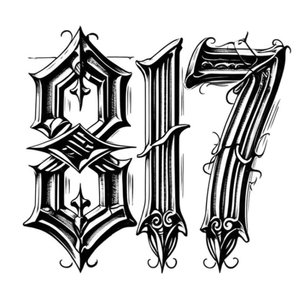 817 Gothic Number Tattoo Design | PokeINK AI Tattoo Generator