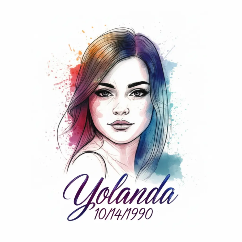 Watercolor Yolanda Name Tattoo with Birthdate - Unique Design | PokeINK ...