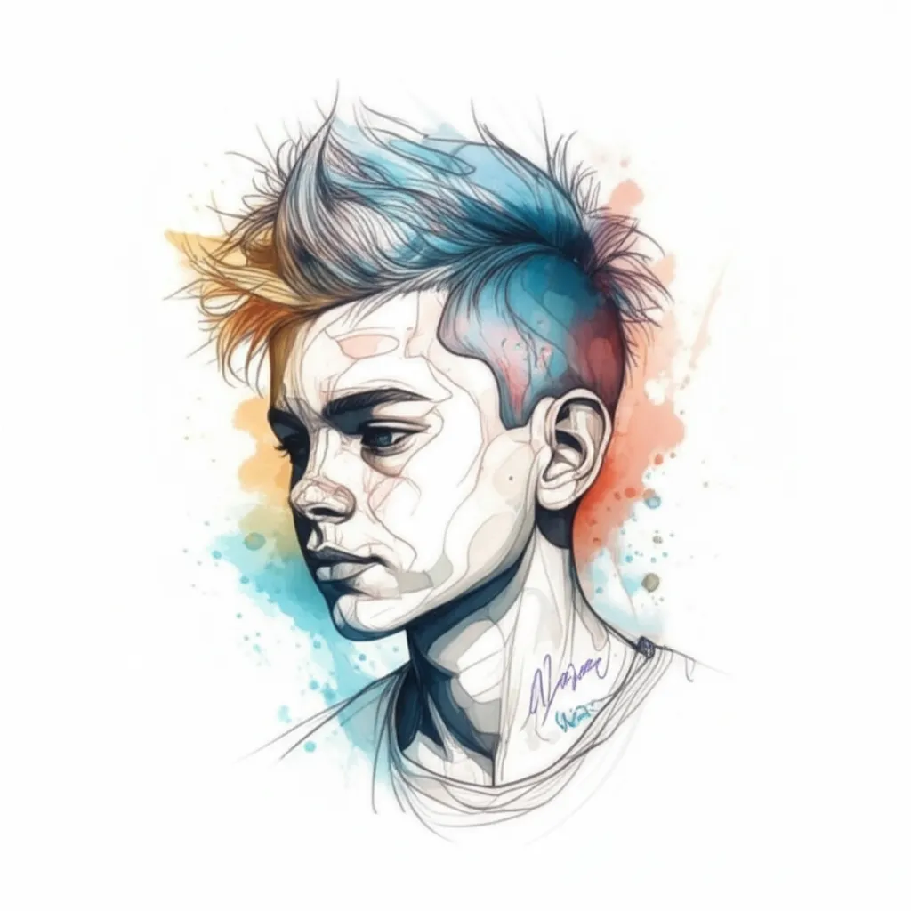 Watercolor Tattoo of a Man with Spikey Hair and the Name 'Warren ...