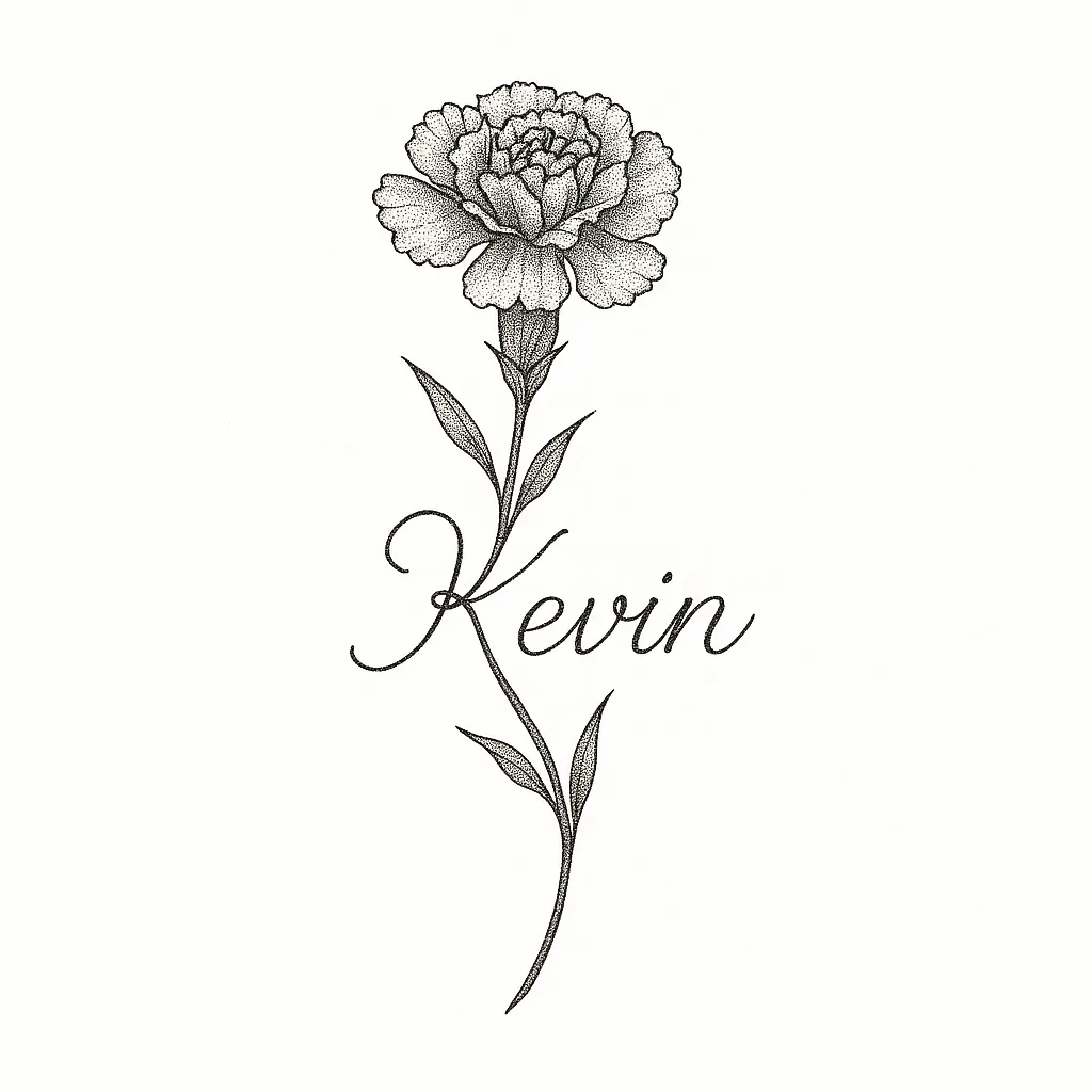 Carnation Flower Tattoo with 'Kevin' Name - Fine Line Style | PokeINK ...